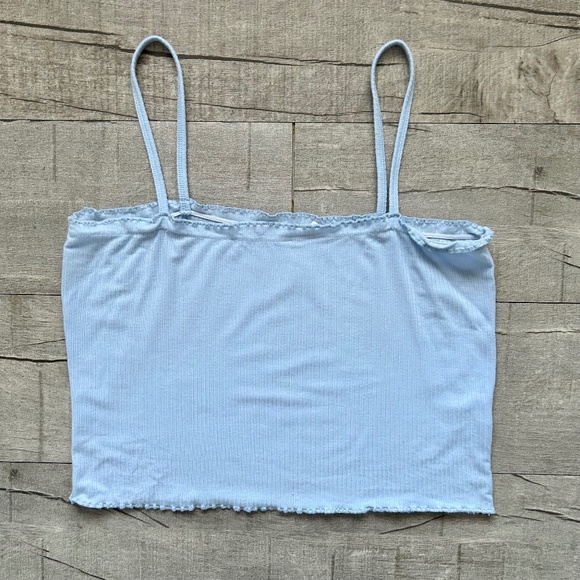 PacSun | Tops | Pacsun Basics Blue Ribbed Lettuce Hem Ruffle Boxy Crop ...